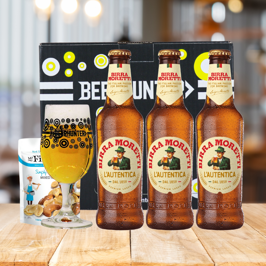 Birra Moretti Premium Italian Lager Bottle Gift Set with Glass (3 Pack ...