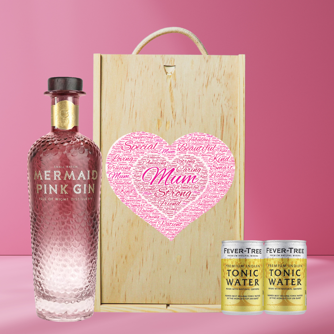 Mum Mermaid Pink Gin Gift Set with Fever Tree Tonics (70cl) - BEERHUNTER