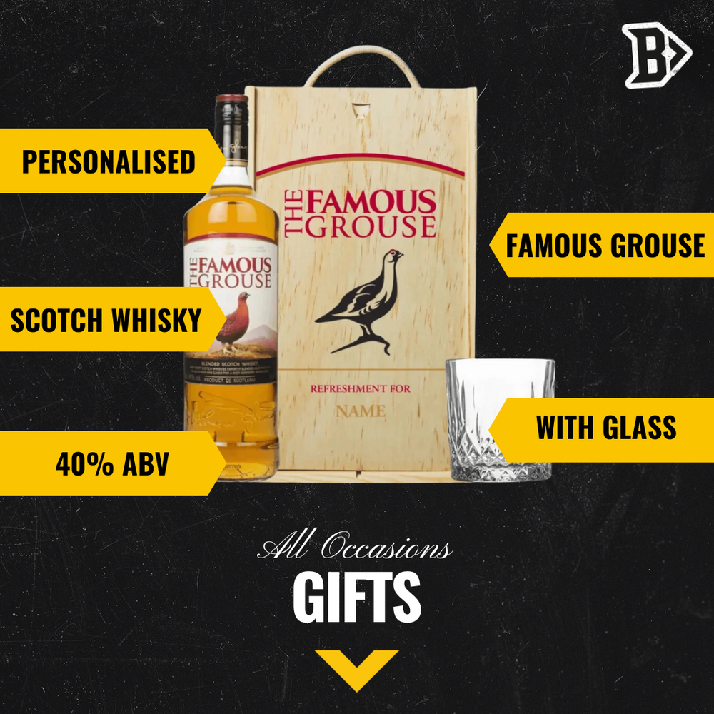 Personalised Famous Grouse Single Grain Whisky in Wooden Box with Glas ...