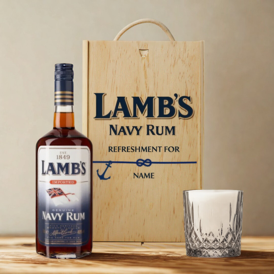 Personalised Lambs Navy Rum Gift Set With Glass - 40% ABV - BEERHUNTER
